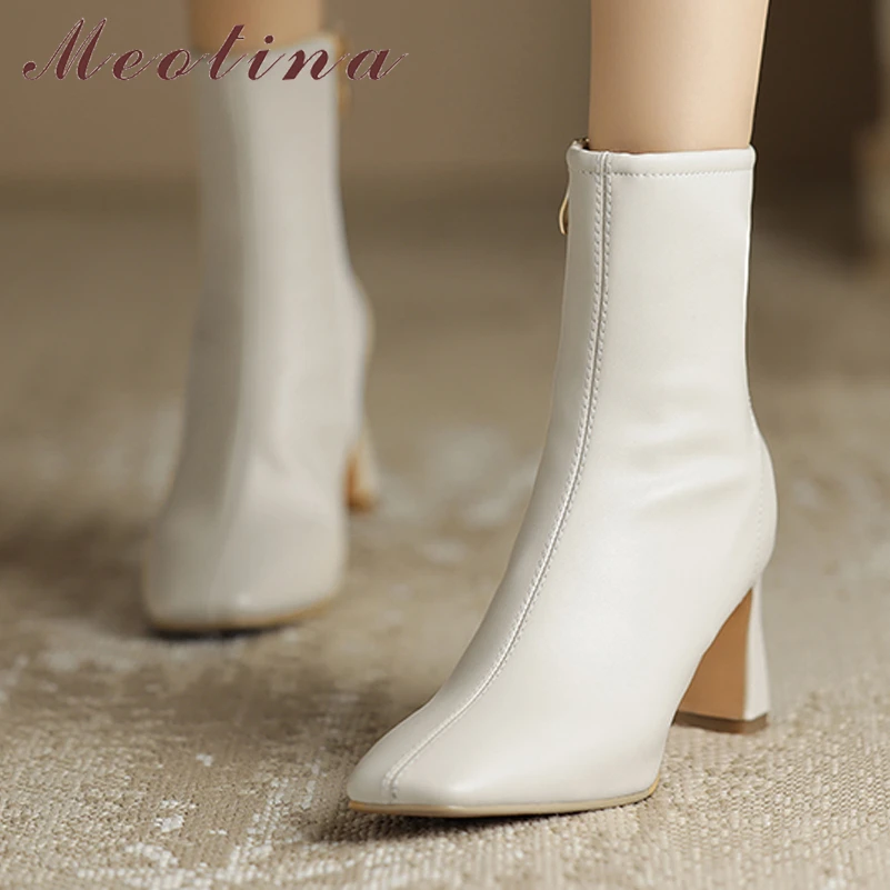 Meotina-Botines-de-piel-aut-ntica-con-punta-cuadrada-para-mujer-botas ...