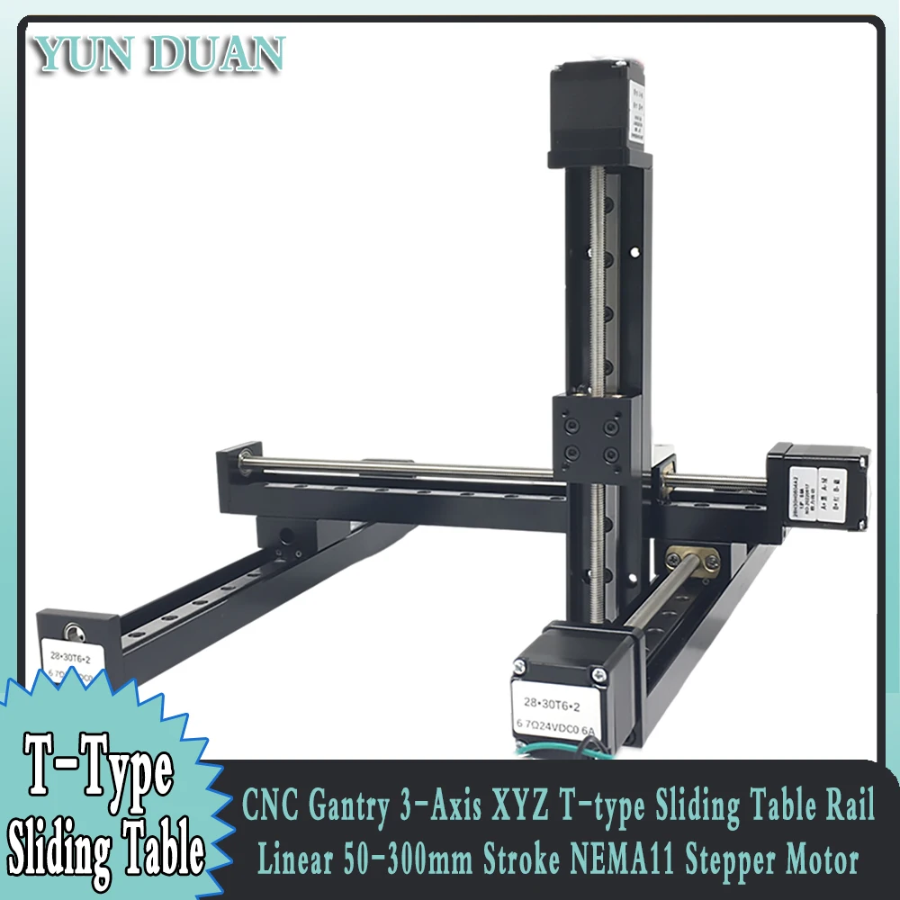 Cnc 갠트리 T형 슬라이딩 테이블 레일 선형 가이드 Nema11 스테퍼 모터 키트 Xyz 축 50 300mm 스트로크