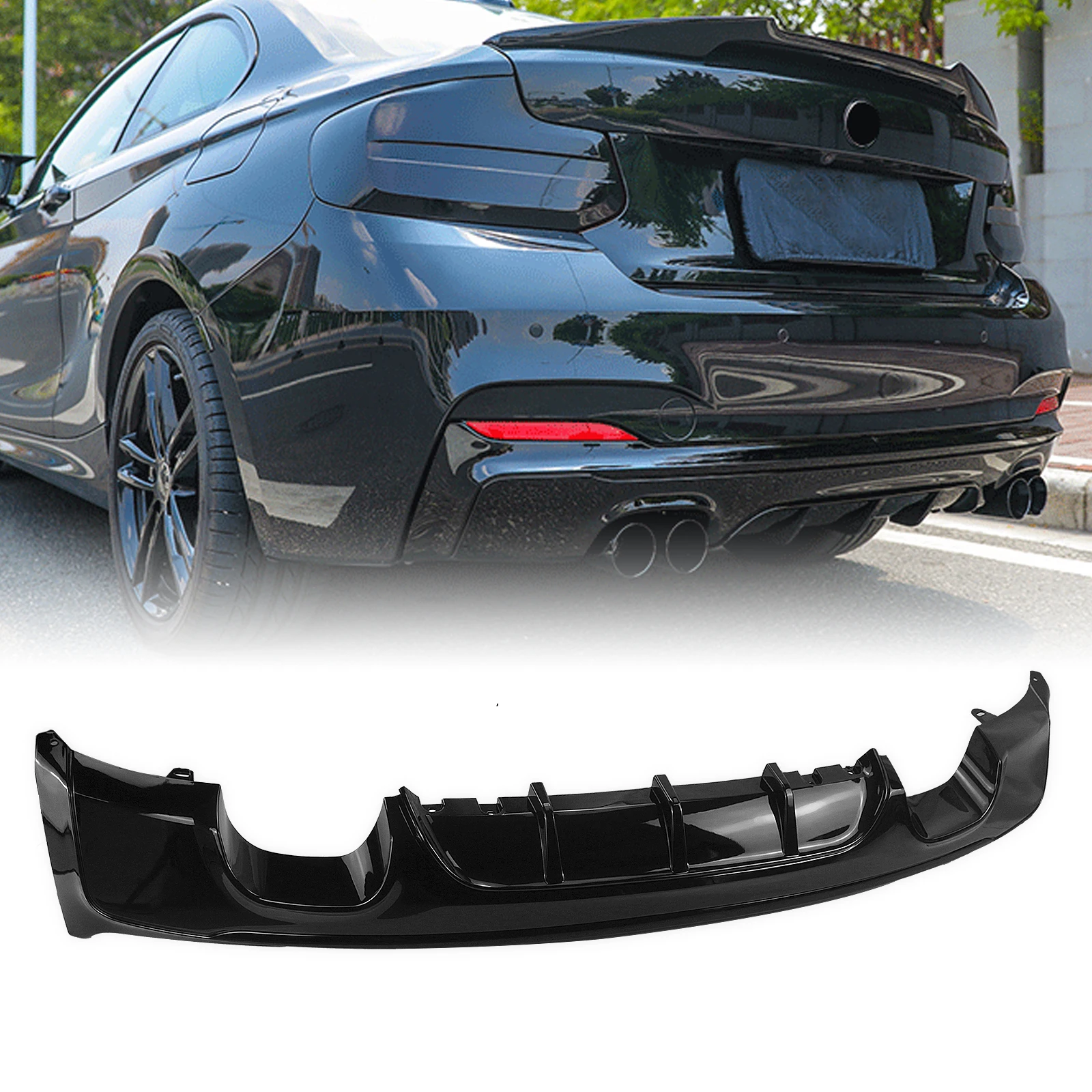 Rear Bumper Diffuser Lip Quad Exhaust Spoiler Plate Splitter For BMW 2 ...