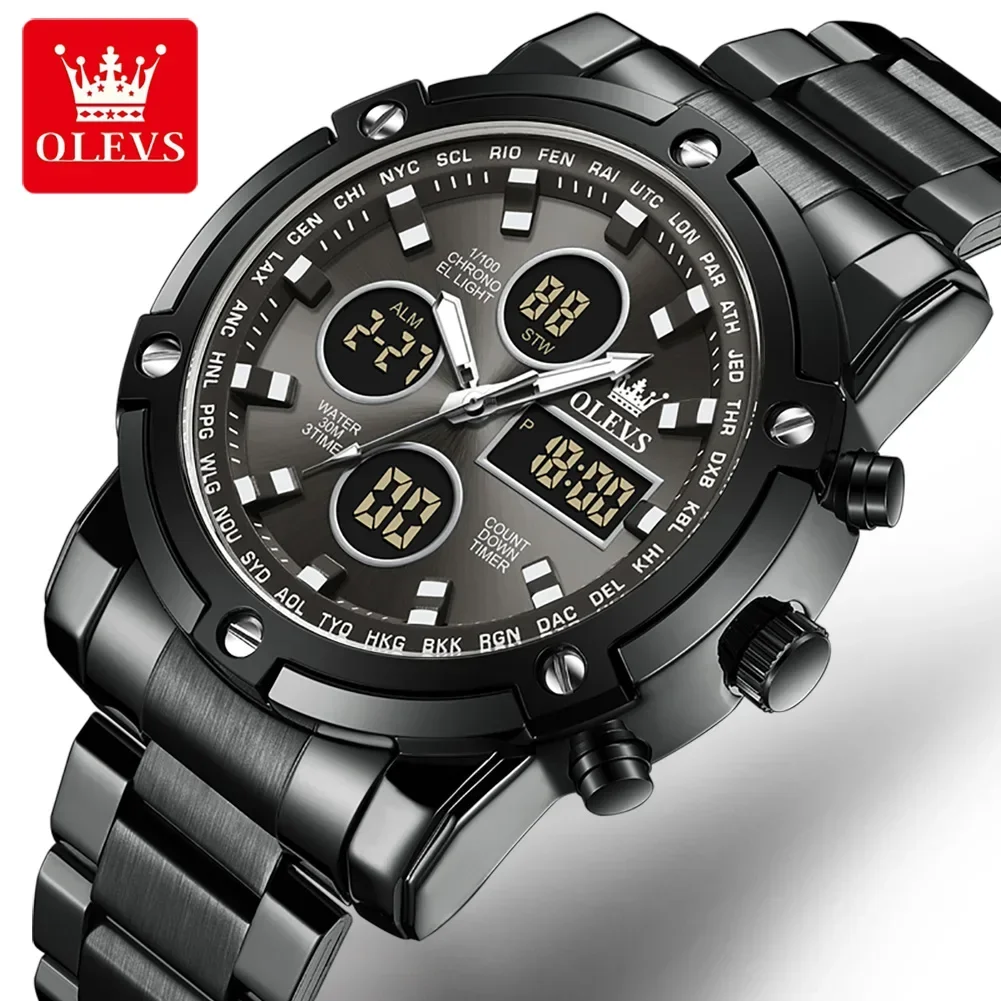 OLEVS 1106 Waterproof Multi-function Watches For Men, Stainless Steel ...