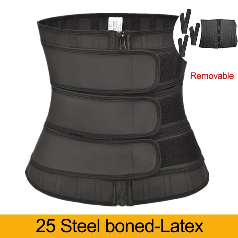 YAGIMI Removable Latex Waist Trainer Body Shaper with 3 Strap Zipper ...
