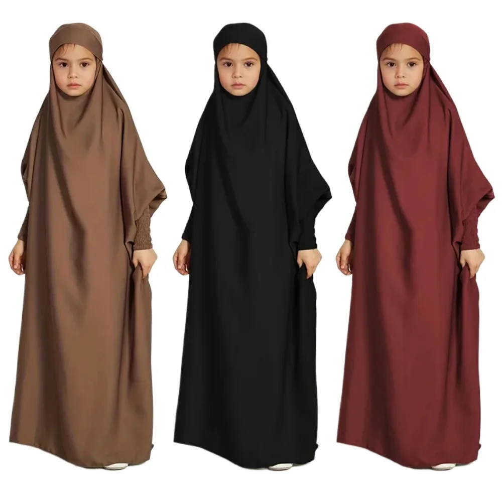 Eid Kids Hijab Dress Jilbab Islam Muslim Kaftan Robe Girl One-piece ...
