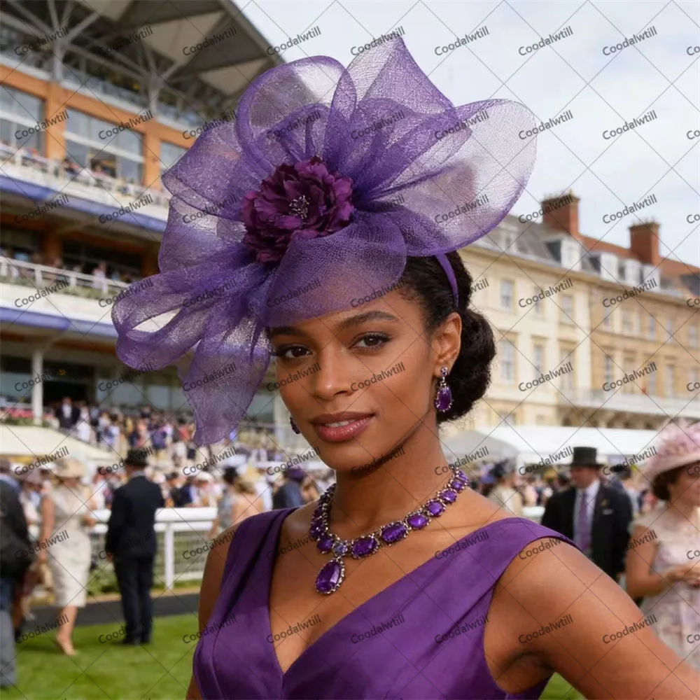 Purple Fashion Flower Fascinator Hat Hair Clip For Women Wedding Party ...