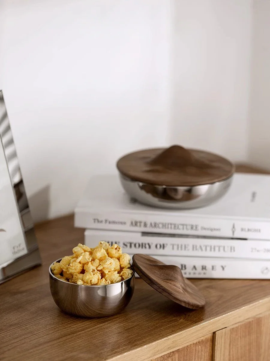 Stainless-Steel-Fruit-Bowl-with-Lid-Storage-Box-Metal-Candy-Jar-for ...