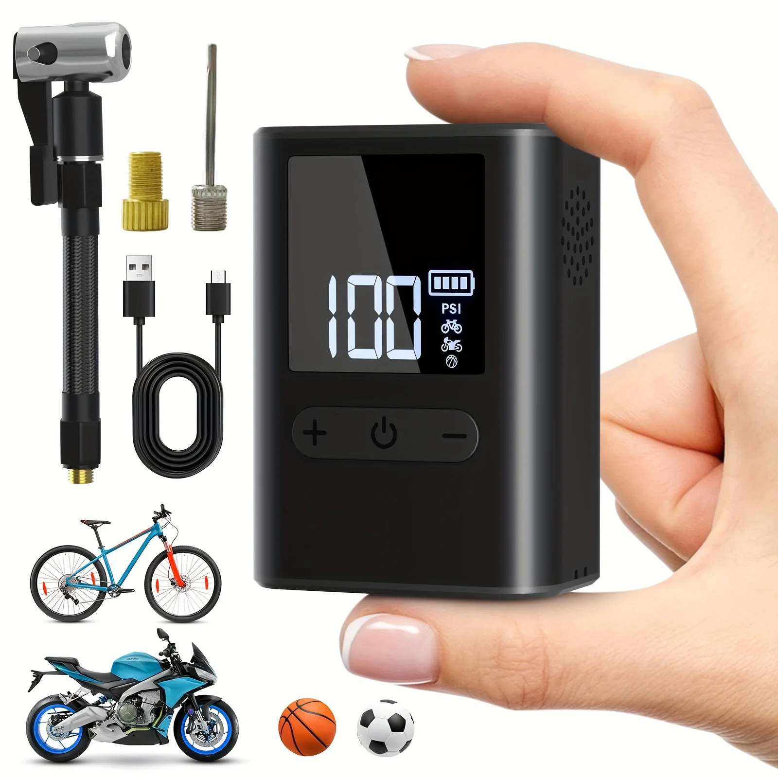 Portable-USB-Rechargeable-Electric-Bike-Pump-100PSI-Mini-Air-Compressor ...