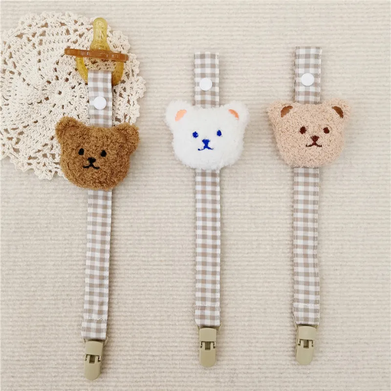 Baby Pacifier Clip Chain Cute Cartoon Bear Plaid for Toddler Baby Boy ...