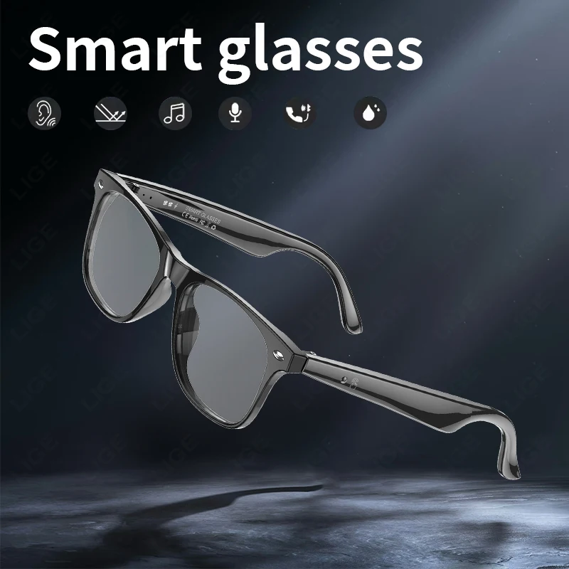 LIGE Smart Glasses Wireless Bluetooth Call Sunglasses Built-In Mic ...