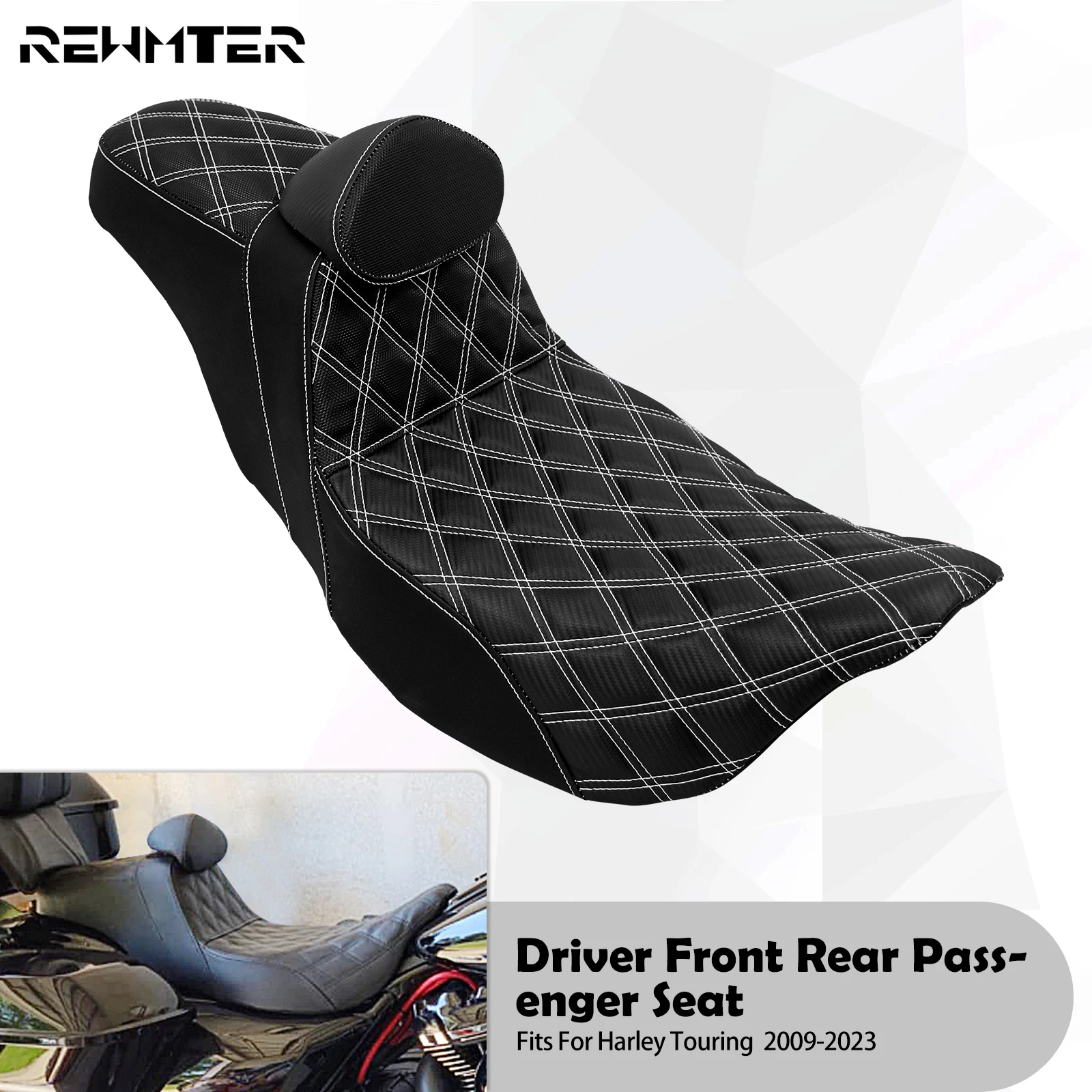 Motorcycle-Two-Up-Seat-With-Driver-Backrest-Cushions-Front-Rear-Driver ...
