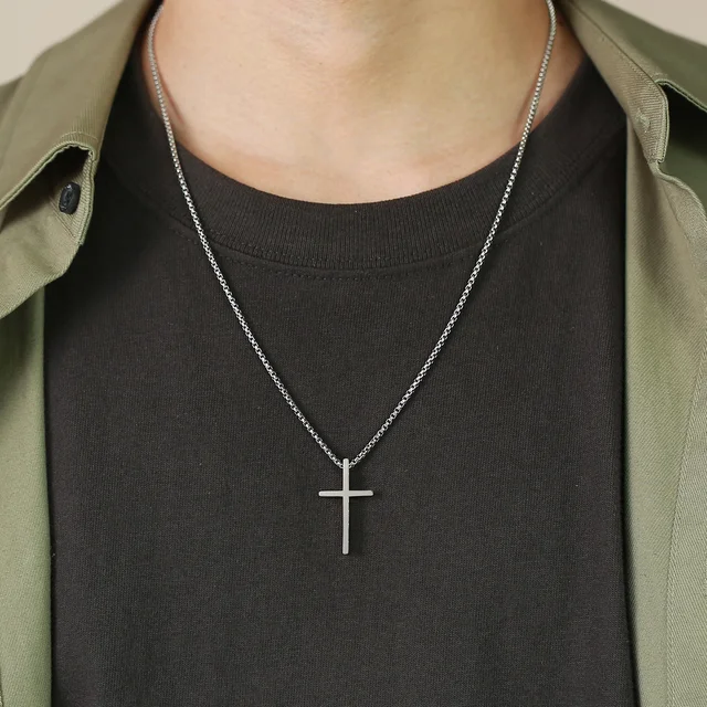 Simple Cross Chain Stacking Necklace Set for Men, Stainless Steel Rope ...