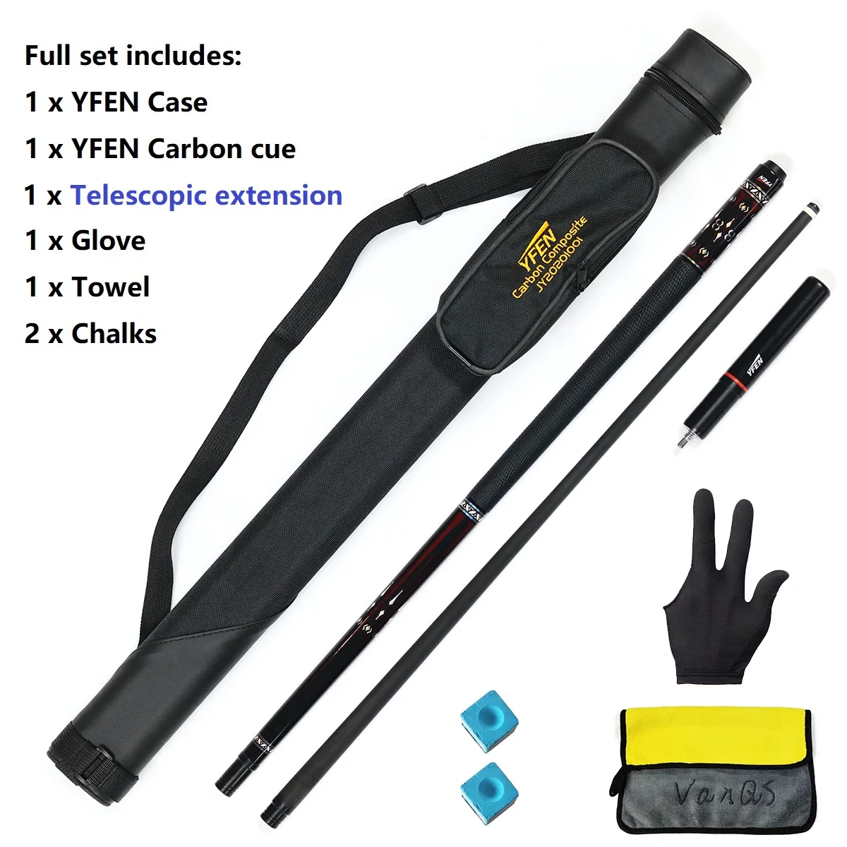 YFen-Carbon-Fiber-Billiard-Pool-Cue-1-2-PC-with-Cue-bag-and-Extension ...