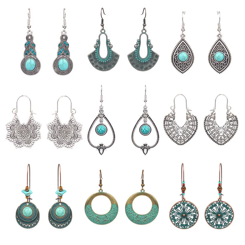 Pendientes-colgantes-bohemios-para-mujer-aretes-de-borla-turquesa ...