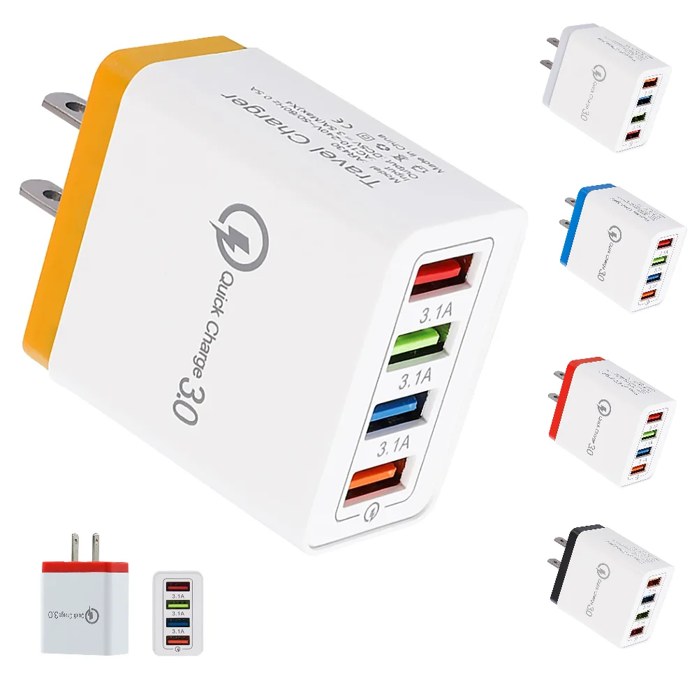 4-USB-Color-Travel-Charger-Mobile-Phone-3A-Fast-Charging-Charger-US ...