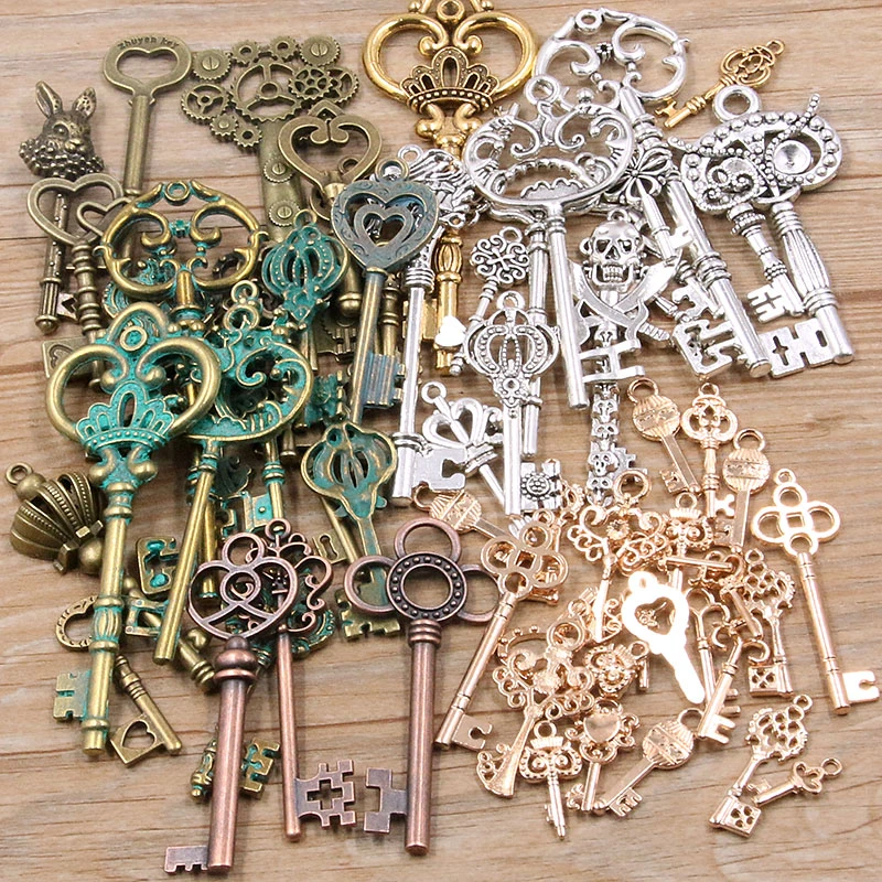100g 50g 30g Mixed Key Charms 6 Color Bracelets Necklace Craft Metal ...