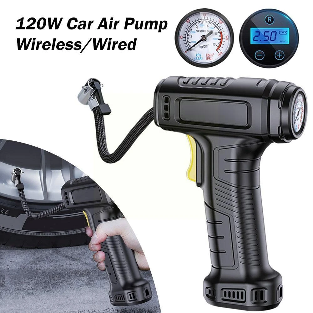 120W Car Air Pump Wireless/Wired Tire Inflatable Pump Portable Car Air ...