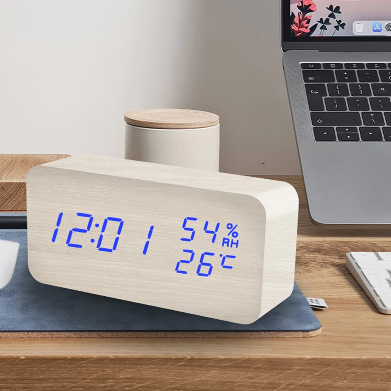 Led-Smart-Alarm-Clocks-Sound-Control-Wooden-Square-Table-Voice-Control ...