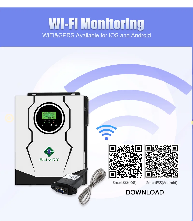 SUMRY 3KW hybrid solar inverter 24V 220V Pure Sine Wave 80A MPPT Solar ...