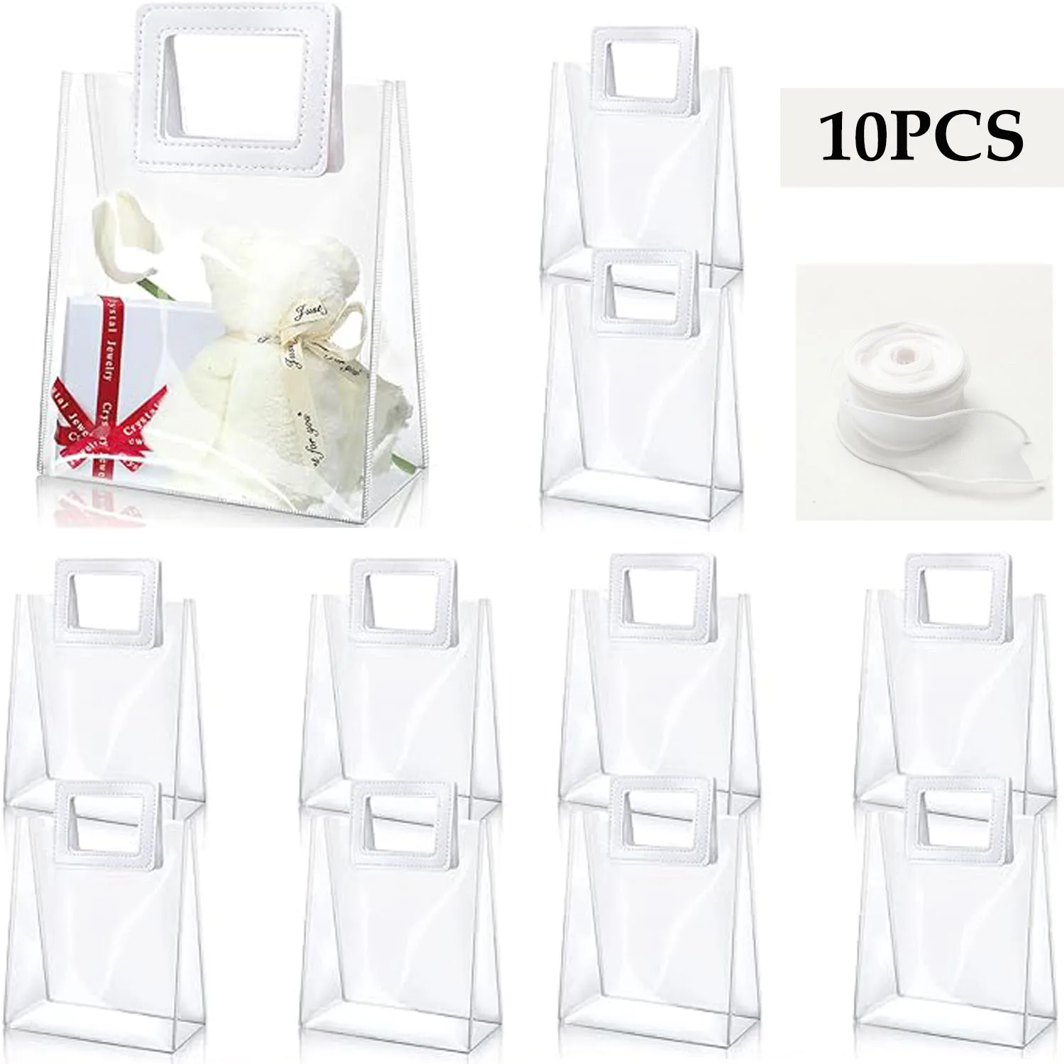 10-Pcs-Plastic-Gift-Bags-with-Handle-Transparent-Gift-Bag-with-Fishtail ...