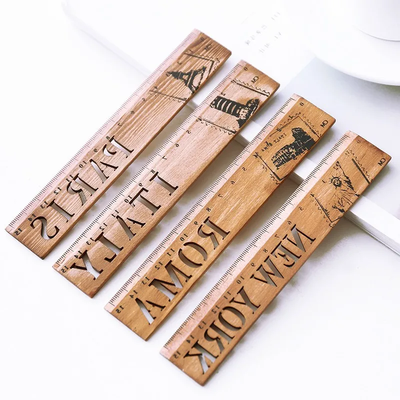 1pcs New York Roma Italy Paris Country Wooden Straight Ruler Measrure ...