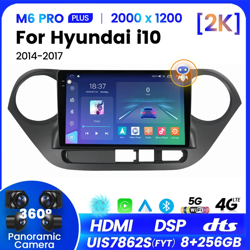 4G CarPlay Android 12 Auto Radio GPS Multimedia Player For Hyundai i10 ...
