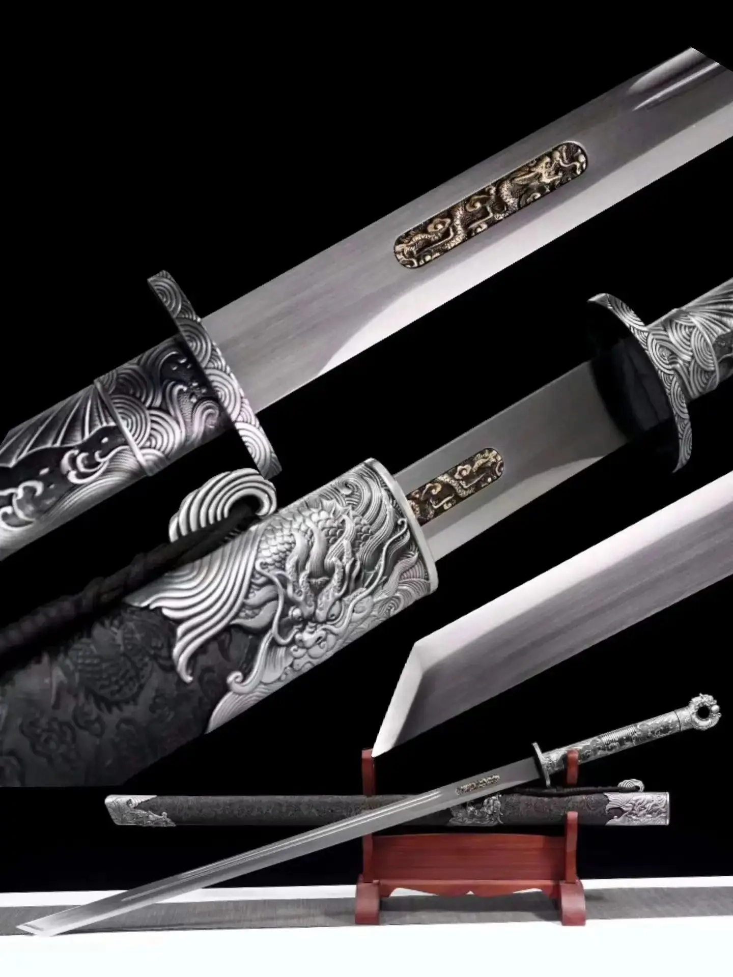 Chinese-Kungfu-Battle-Sword-Real-Handmade-Multi-Refined-High-Manganese ...