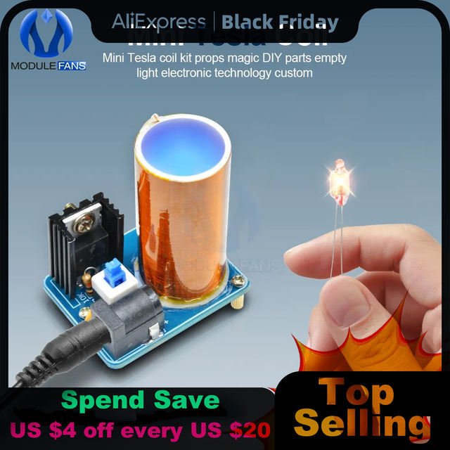 BD243 Mini Tesla Coil Kit Magic Props DIY Parts Empty Lights Technology ...