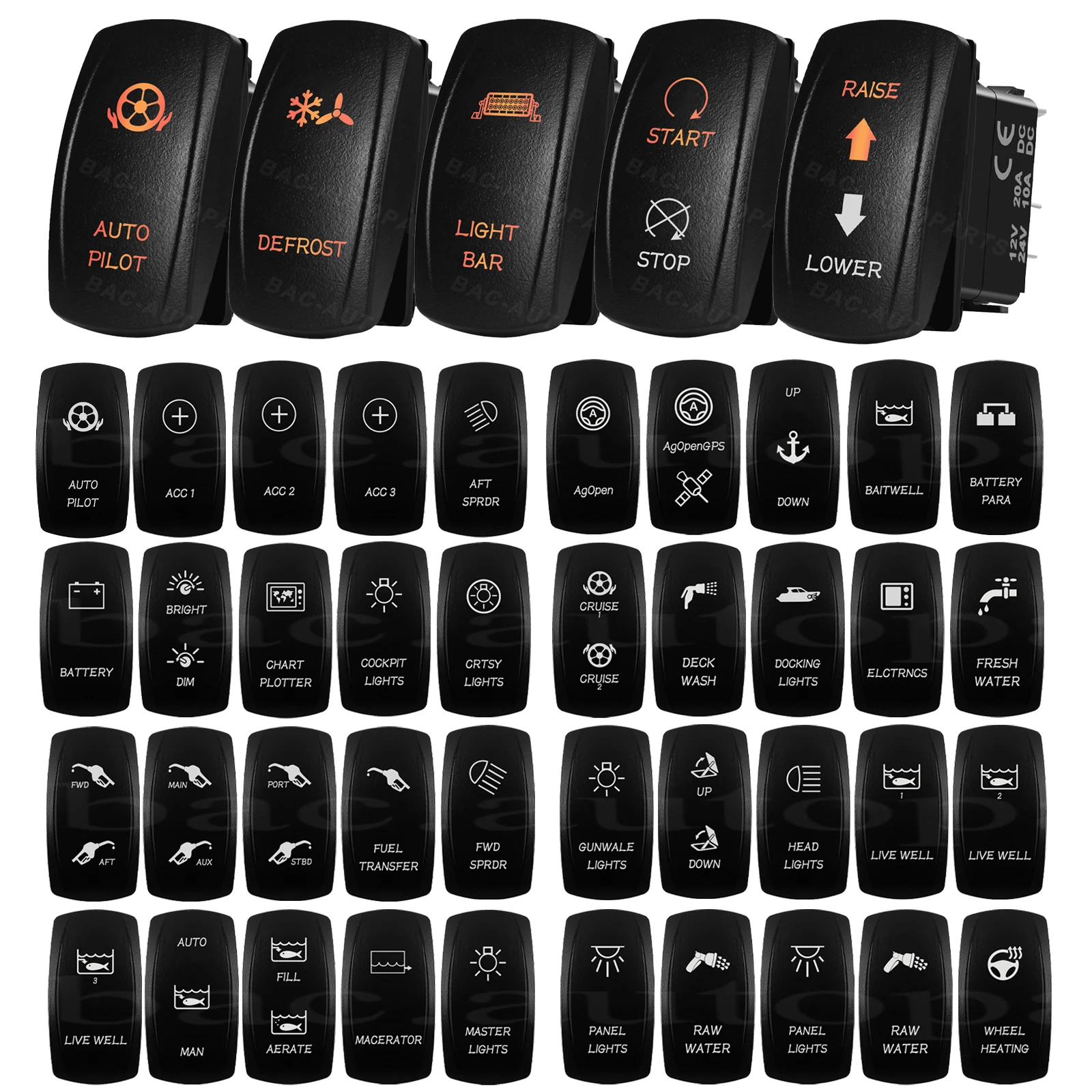 12V/24V Waterproof Backlit Marine Rocker Switch For Yacht Fishing Boat ...