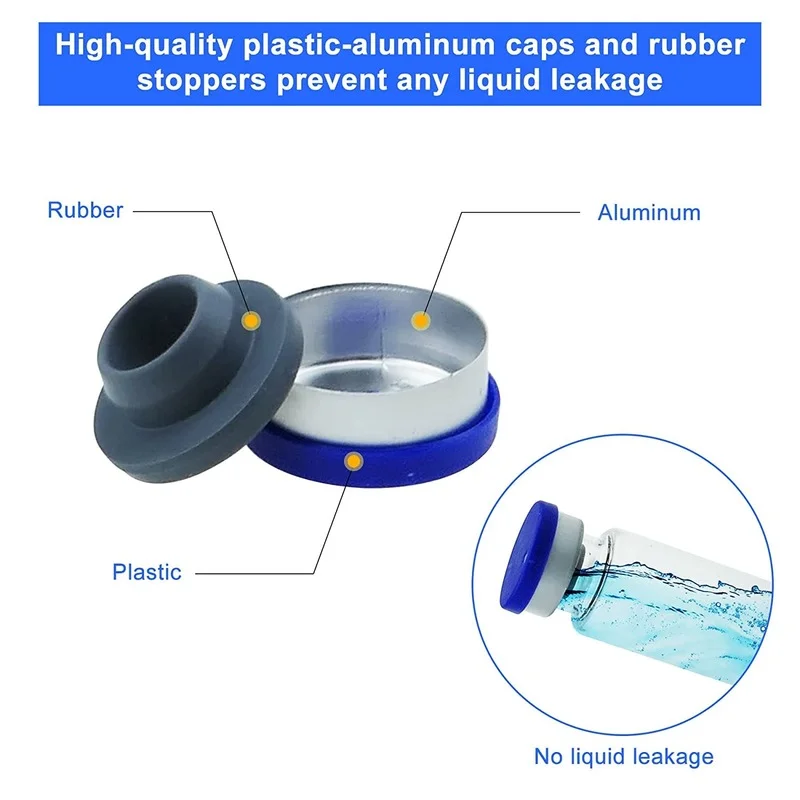 10 Ml 투명 유리 바이알 플라스틱 알루미늄 플립 캡 및 고무 마개가있는 100 Pcs 유리 헤드 스페이스 바이알 Slap Slay