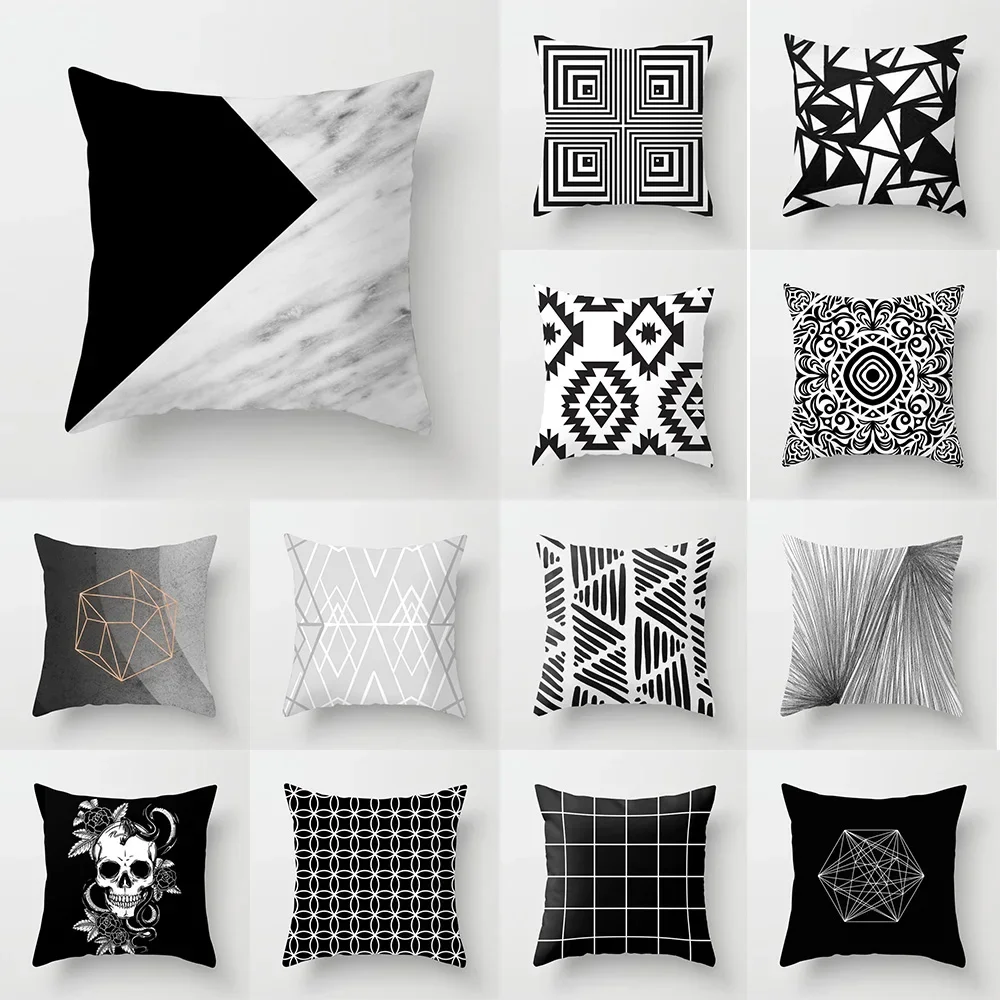 Nordic-Abstract-Black-Geometric-Print-Pattern-Cushion-Cover-Home-Living ...