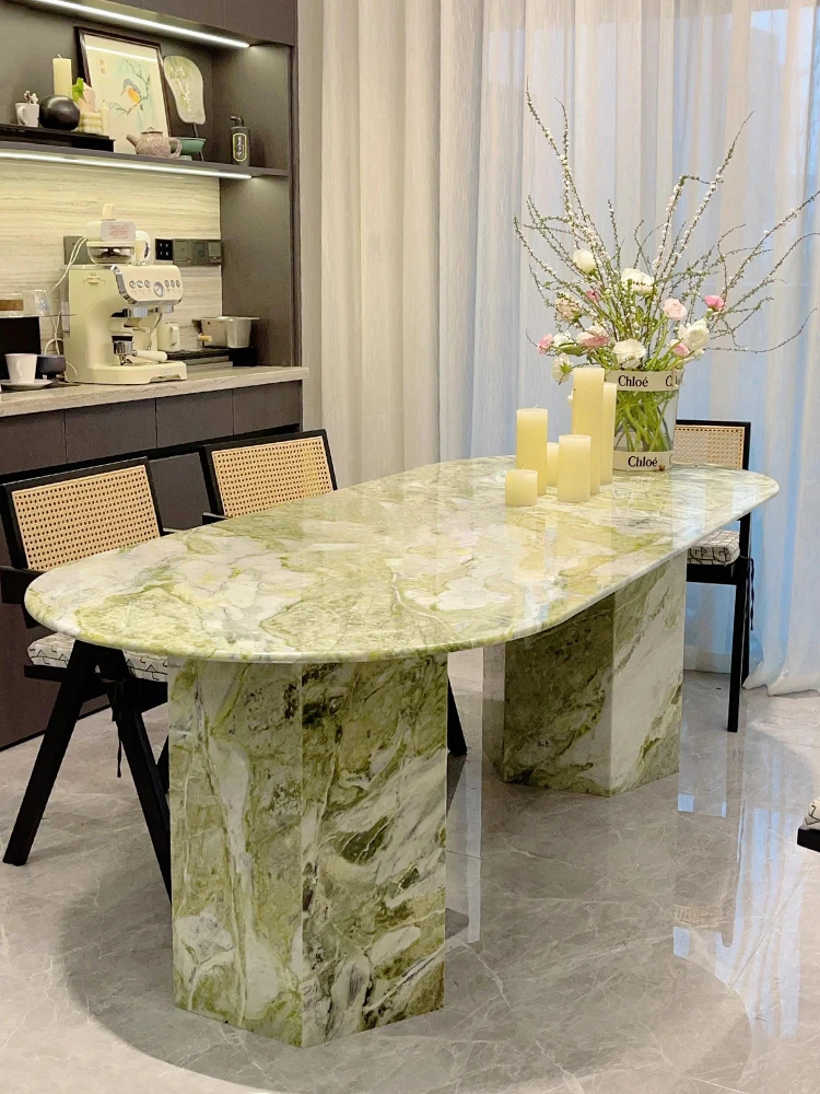 Irish Green Stone Dining Table, Swan Lake Marble Oval Design, Heat ...
