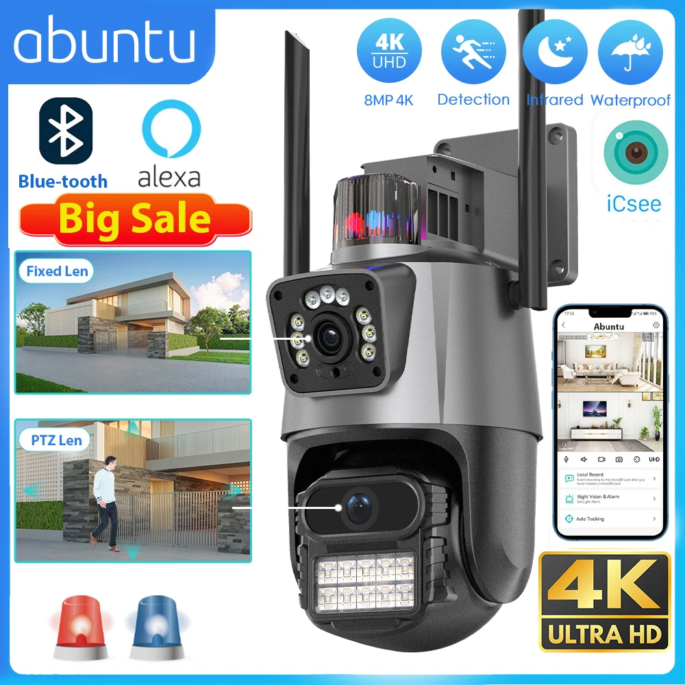 8MP 4K IP Camera Dual Lens Dual Screen PTZ Wifi Camera Outdoor ...