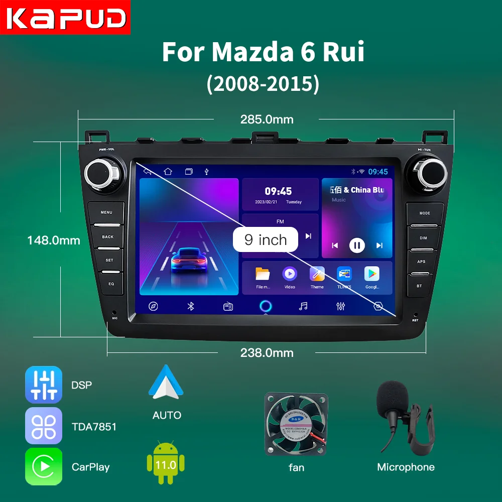 Kapud Radio Multimedia con GPS para coche, reproductor con Android 11 ...