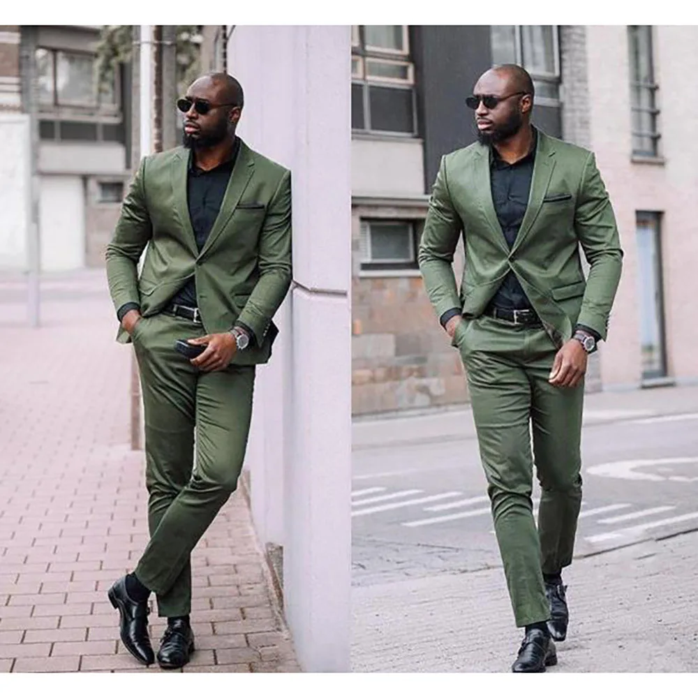 Army-Green-Mens-Suits-Slim-Fit-Two-Pieces-Beach-Groomsmen-Wedding-For ...