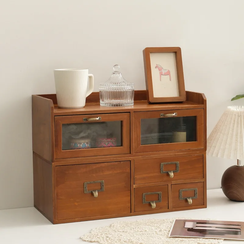 Vintage Solid Wood Desktop Organizer, Drawer Desktop Storage Organizer ...