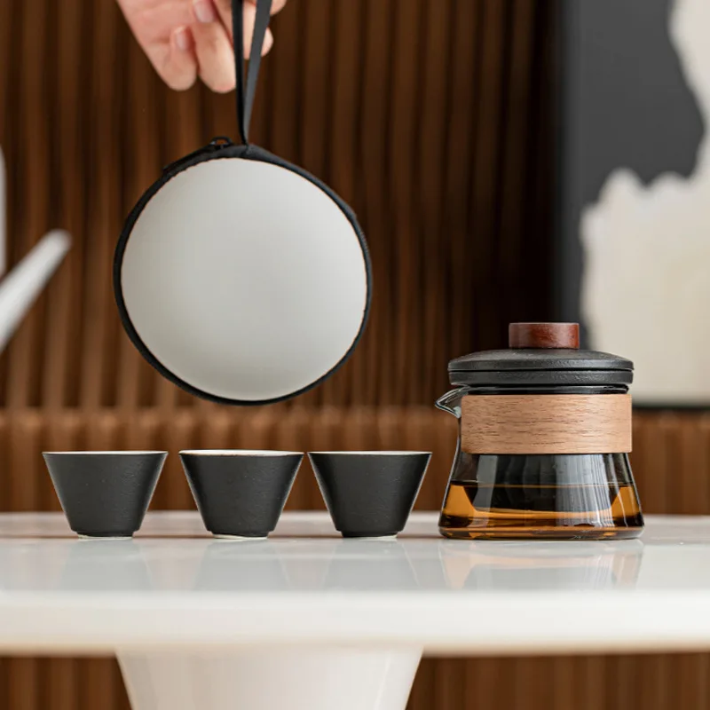 Ceramic cup glass pot minimalist outdoor travel tea set one pot three ...