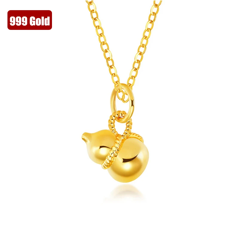 Genuine-999-Pure-Real-Gold-24K-Gourd-Pendant-Necklace-Fine-Jewelry-For ...