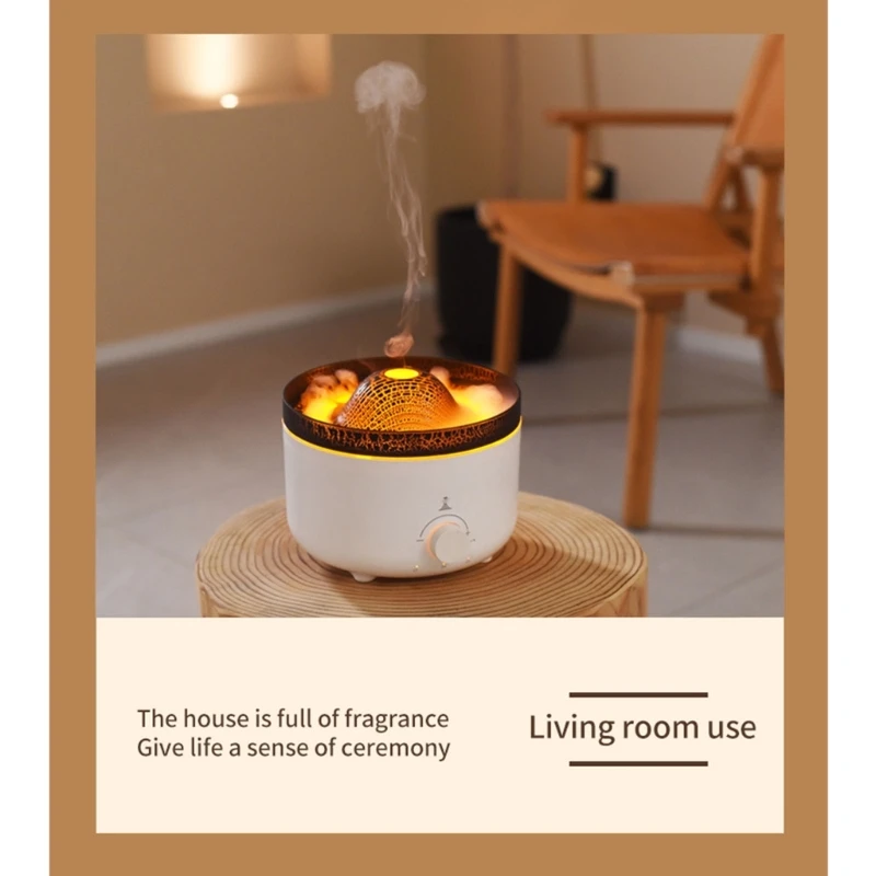 560ml Volcanic Desktop Air Humidifier LED Realistic Flame Effect Cool ...