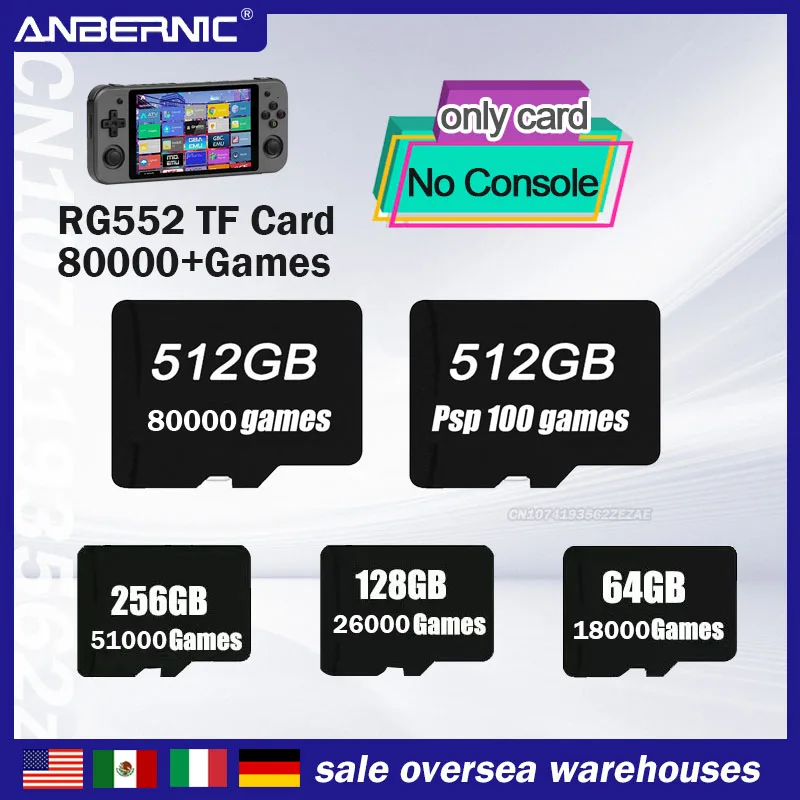 512GB 80000 Games TF Card Preloaded Games for ANBERNIC RG552 SD Card ONLY for 512G 256G 128G 64G ...