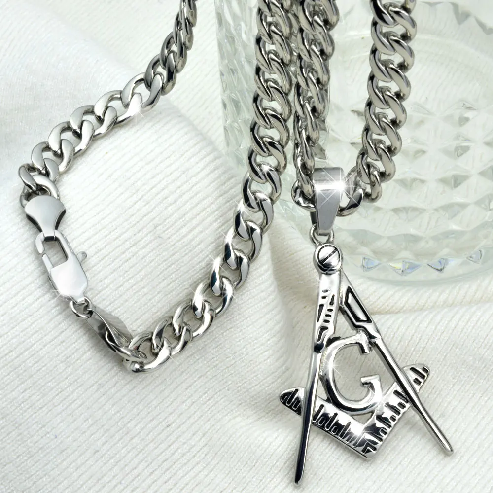 Silver Tone Freemasonry Masonic Mason Stainless Steel Pendant Free ...