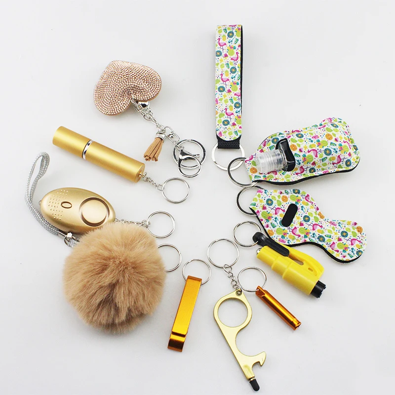 12-piece-Set-Women-Safety-Keychain-Supply-Self-Defense-Keychain-Pom-Pom ...