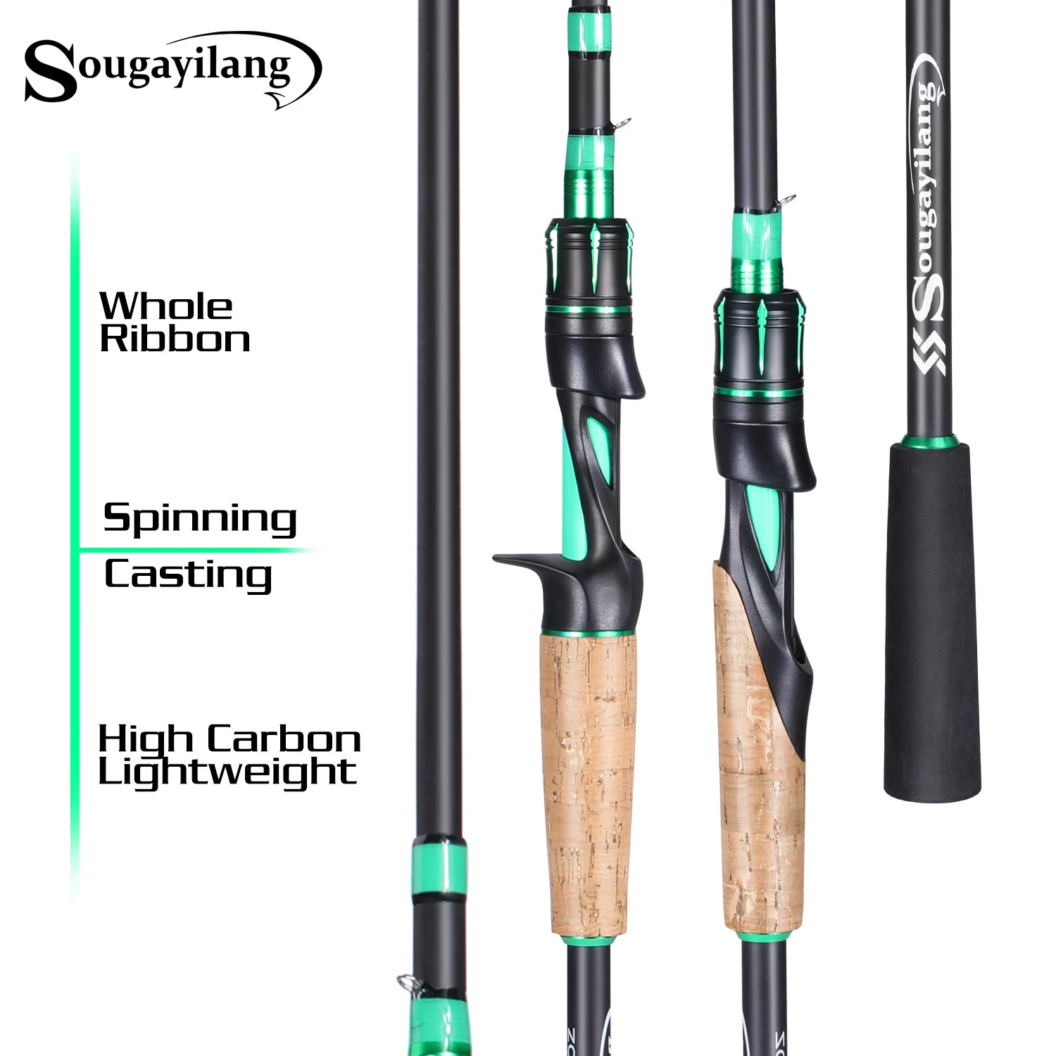 Sougayilang Spinning Casting Fishing Rod 1.8/2.1m Rod 4 Sections Carbon Body Rod Cork and EVA ...