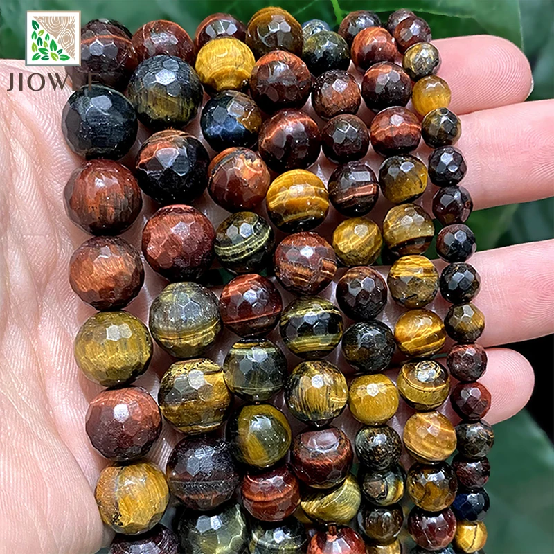 Natural-Faceted-Multicolor-Tiger-Eye-Stone-Round-Loose-Beads-DIY ...