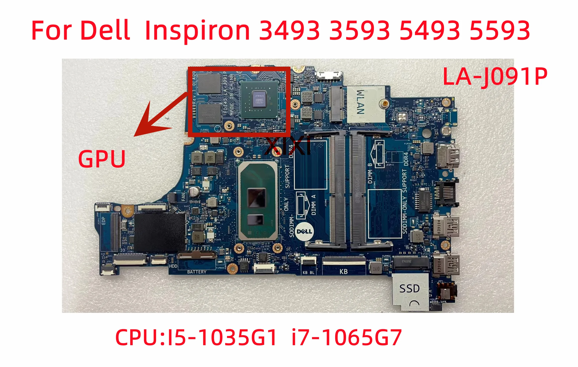LA J091P For Dell Inspiron 3493 3593 5493 5593 Laptop Motherboard with ...