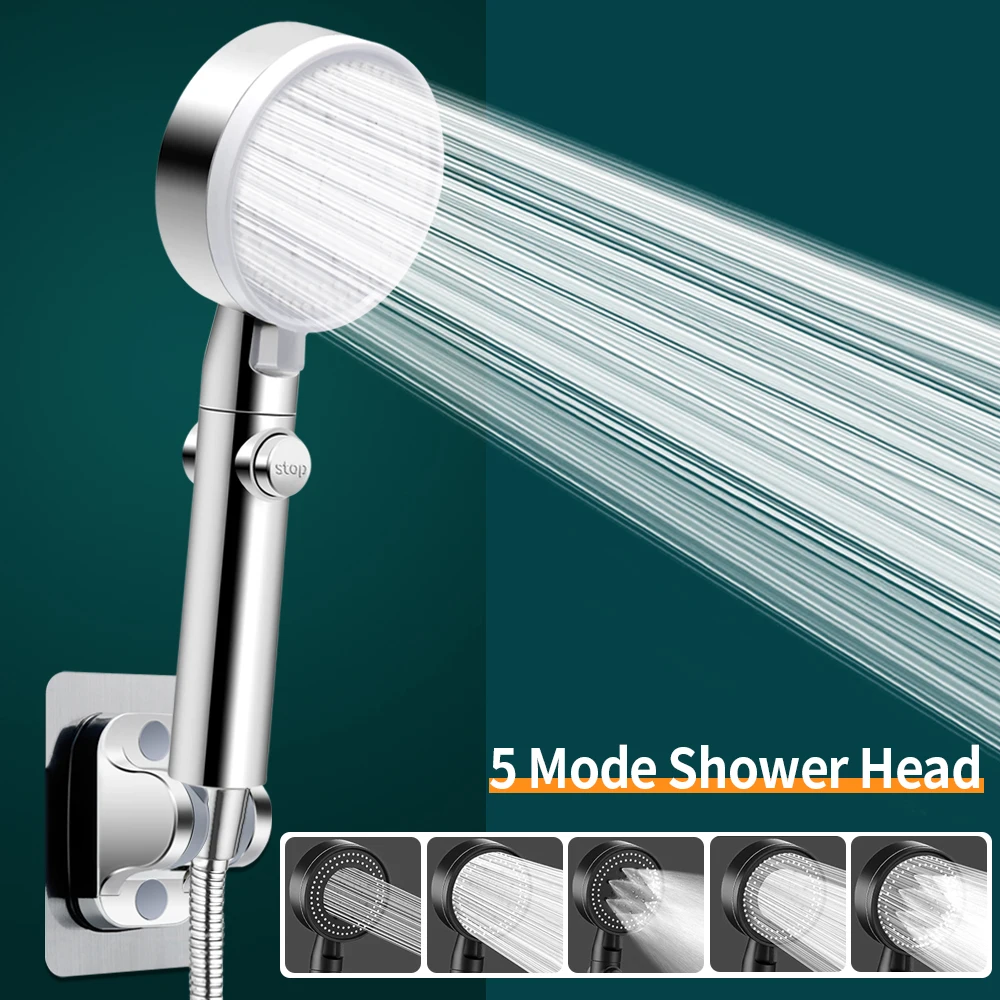 5-Mode-Adjustable-Shower-Head-High-Pressure-One-Key-Stop-Showerheads ...