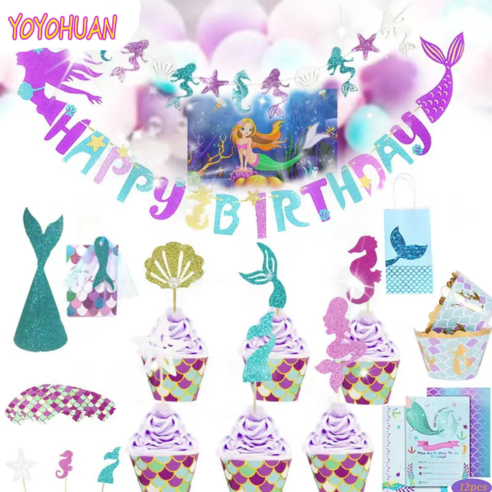 Little Mermaid Theme Birthday Party Decorations Supplies Cake Topper ...