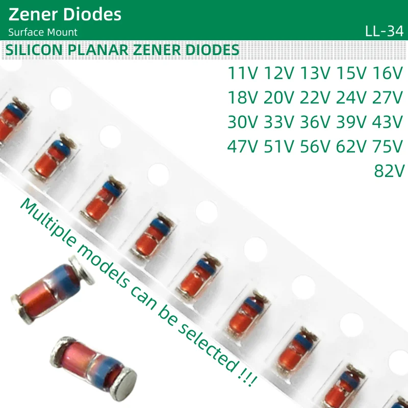 Diodos SMD Zener, paquete de LL-34, ZMM11V, 12V, 13V, 15V, 16V, 18V ...