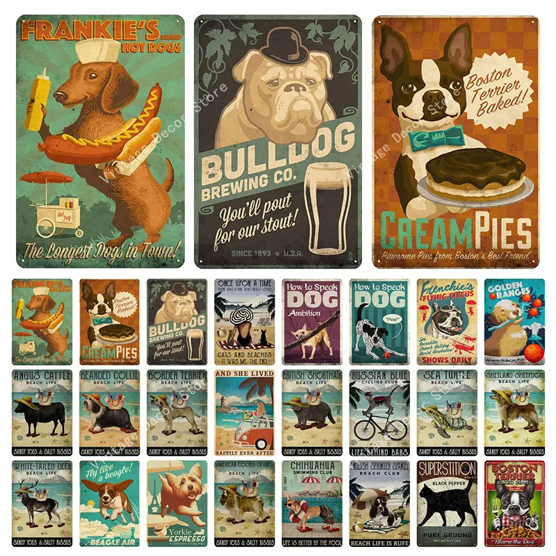 Funny-Dog-Tin-Sign-Vintage-Metal-Signs-Pet-Beach-Animal-Poster-Wall ...