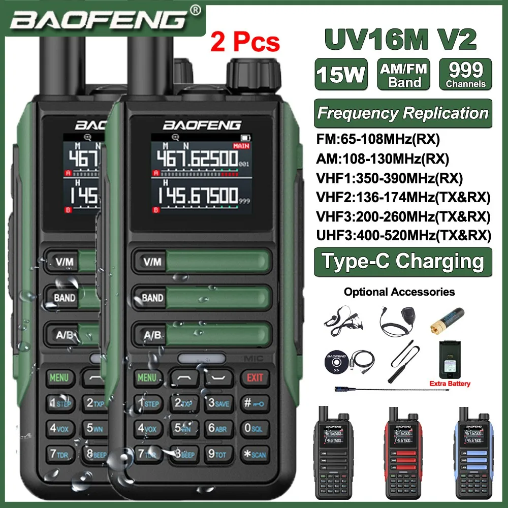 2Pcs-BaoFeng-UV16M-15W-WalkieTalkie-Six-band-USB-C-Charger-LCD-Display ...