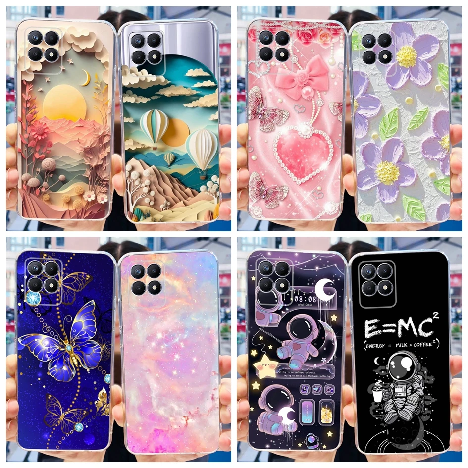 For Realme 8i Case RMX3151 Silicone Cover Fashion Flower Clear Soft ...