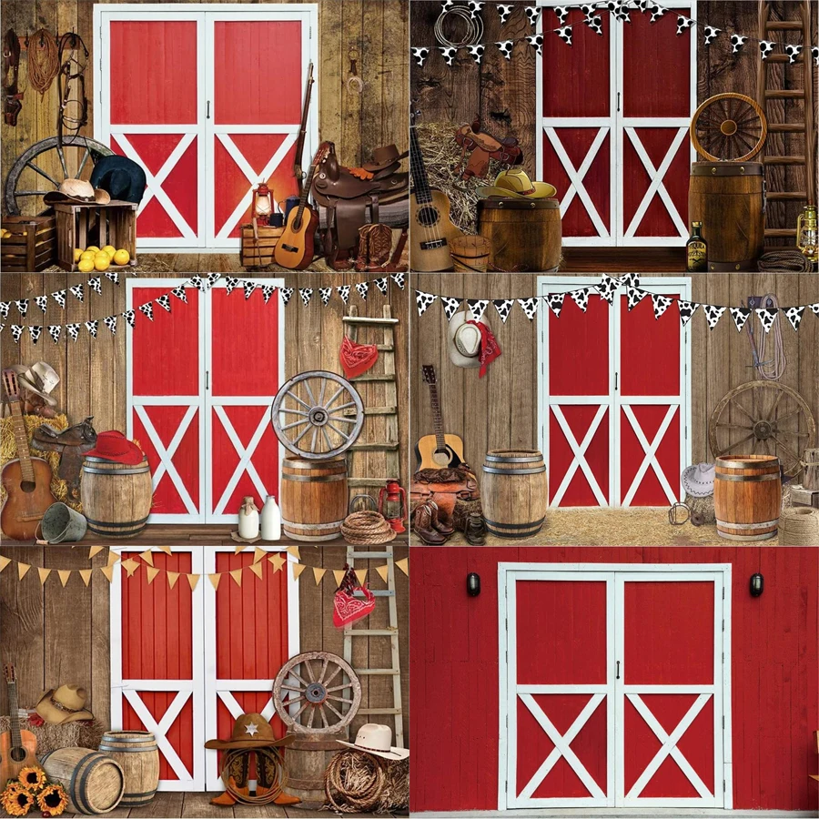 Western-Cowboy-Scene-Photography-Backdrop-Red-Barn-Door-Farm-BBQ-Party ...