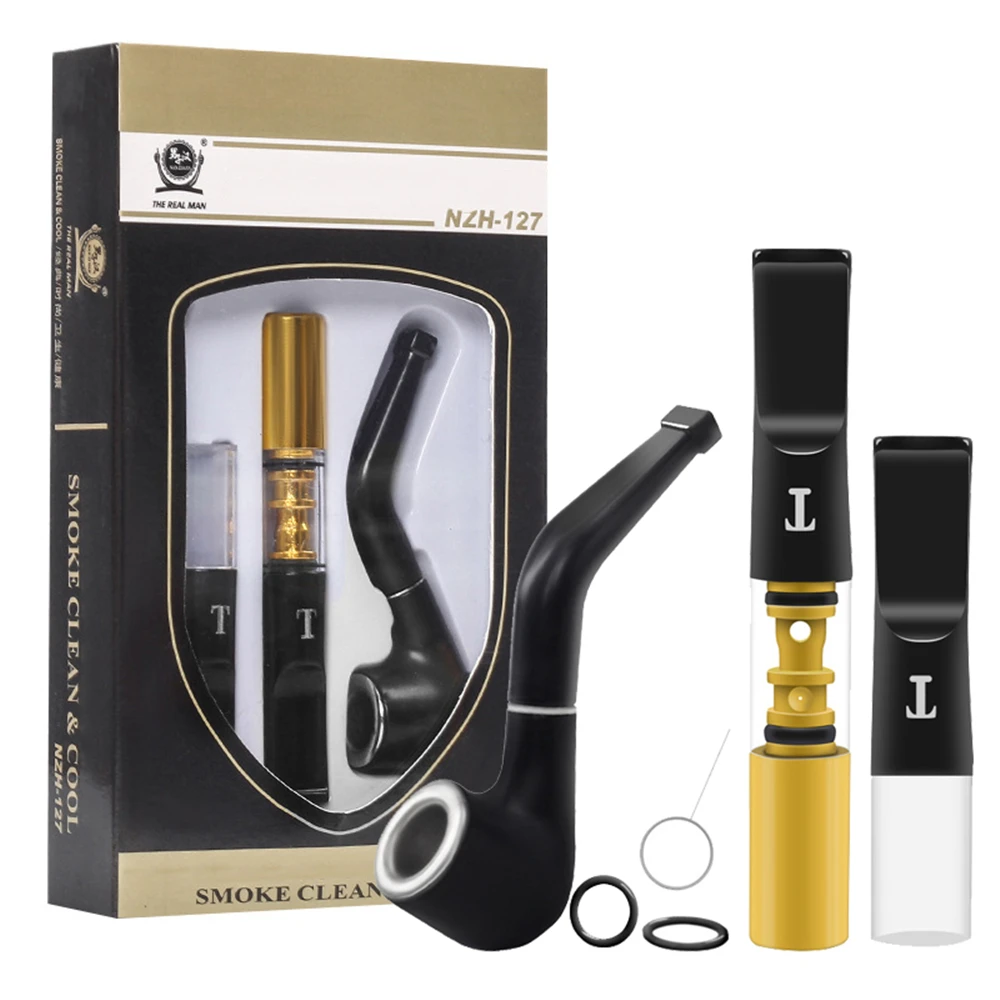 Cigarette Holder Smoke Pipe Filter Set Handheld Washable Metal Pipe ...